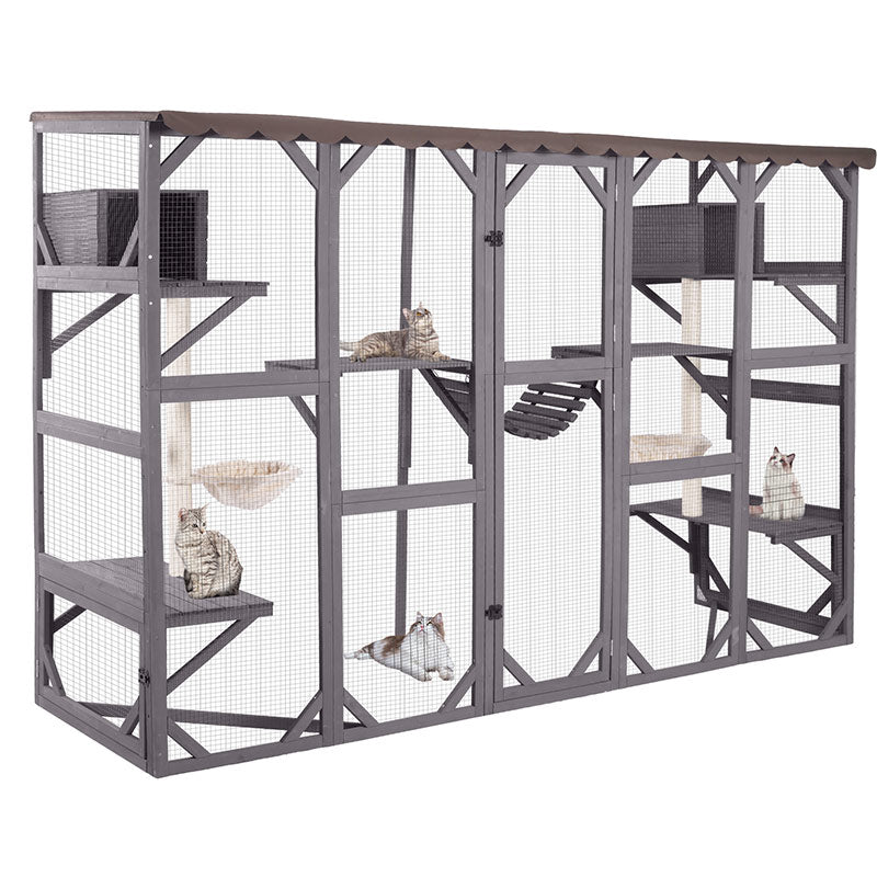 Large Wooden Outdoor Cat Enclosure with Open Back, Window Access & Wire ...