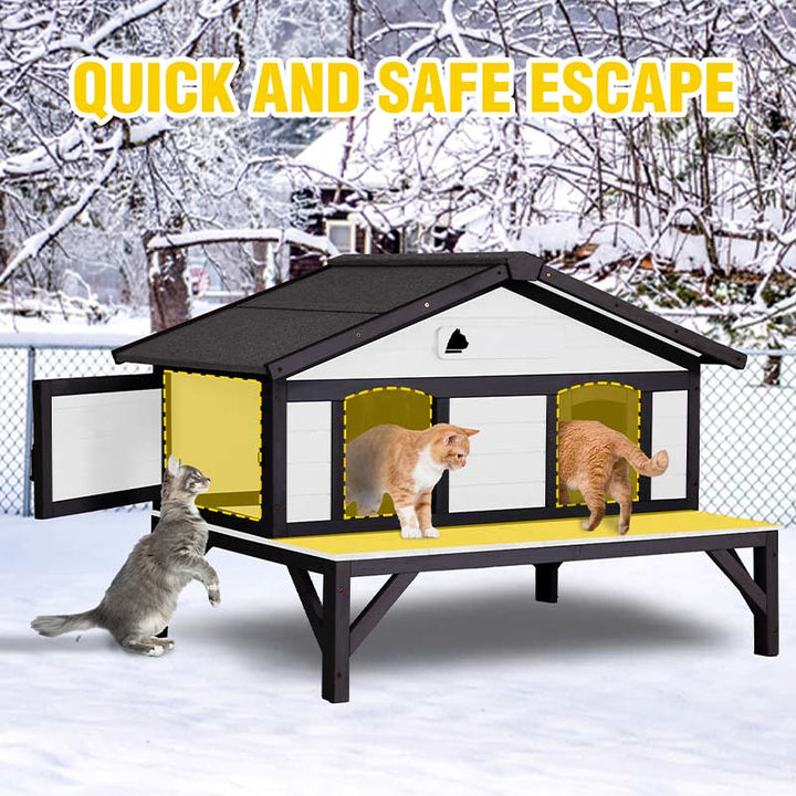 Heated Wooden Cat House with Insulation Liner with Weatherproof Shelter ...