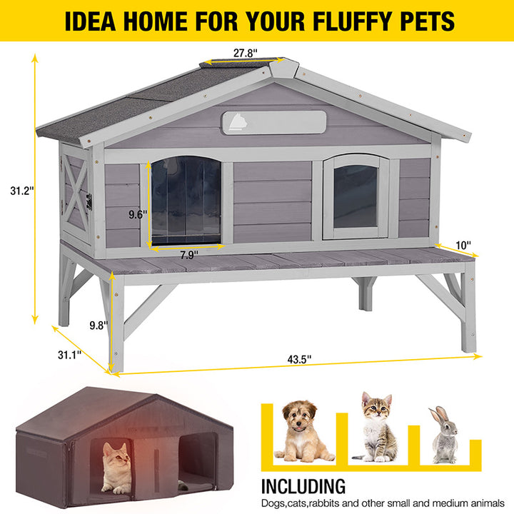 Insulated Wooden Cat House with Waterproof & Elevated Design – Aivituvin