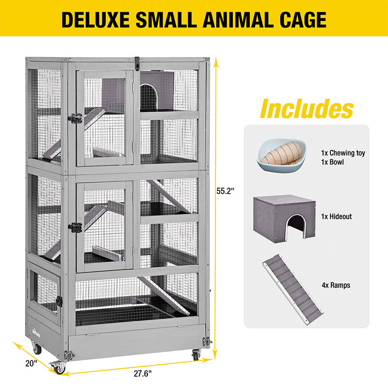 Wooden Small Animal Cage with Aluminum Alloy Edges | Spacious & Chew ...