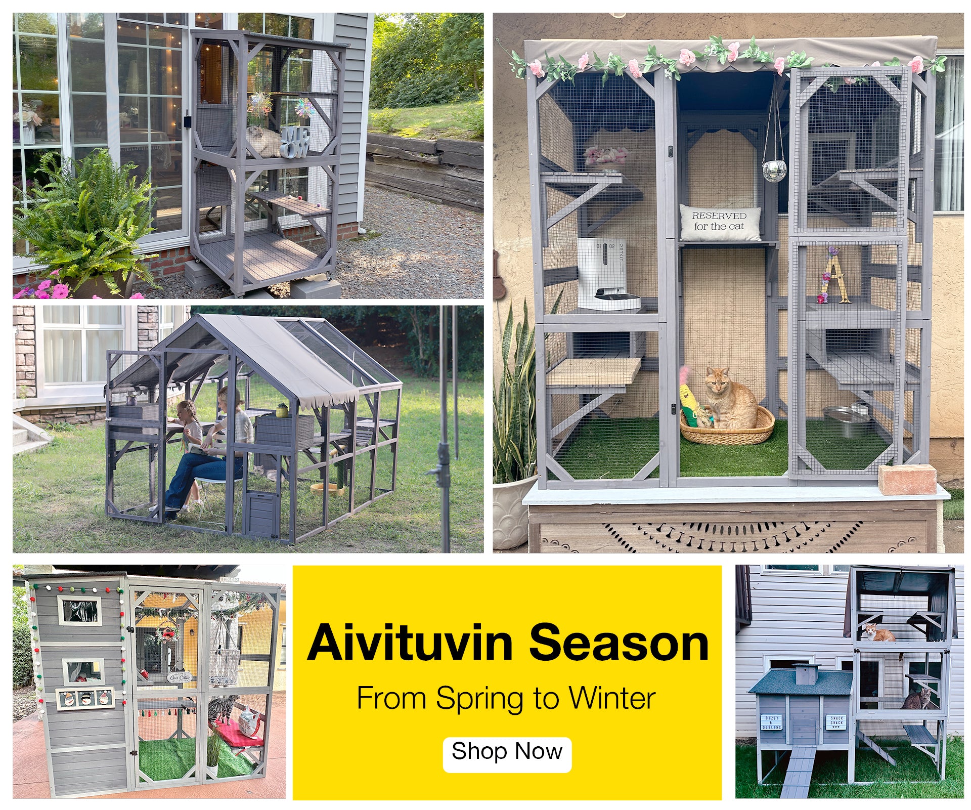 Aivituvin Wooden Cat House | Outdoor Cat Catio