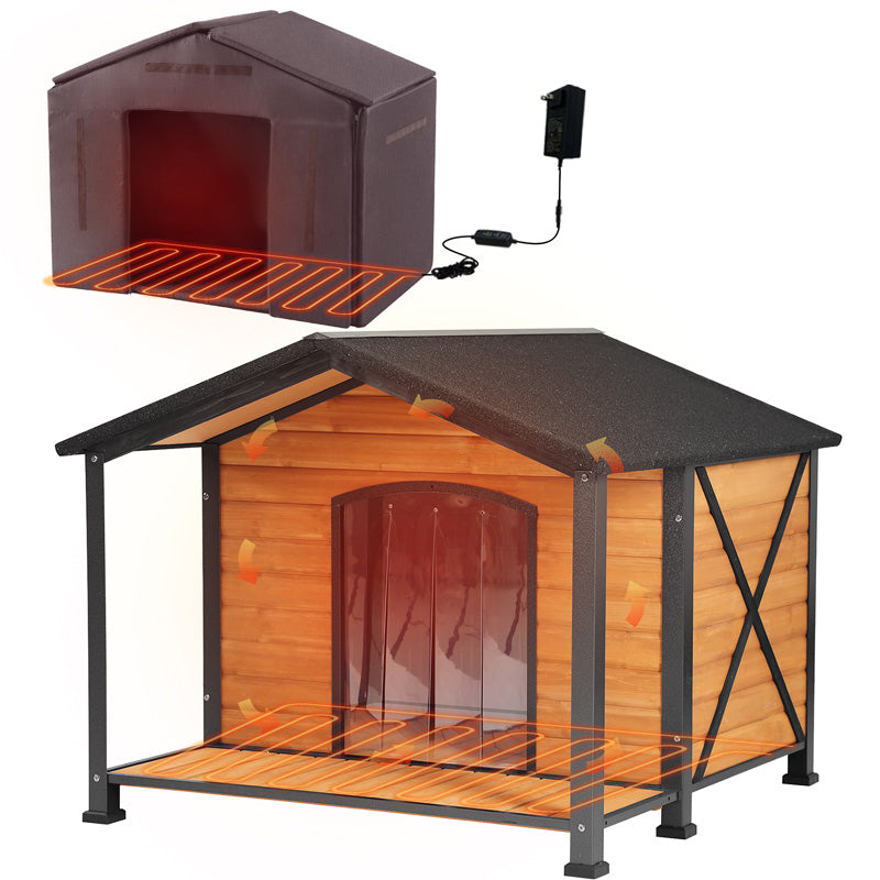 Heated Dog House with Adjustable Heating Pad | Timer Auto-Off | Safe ...