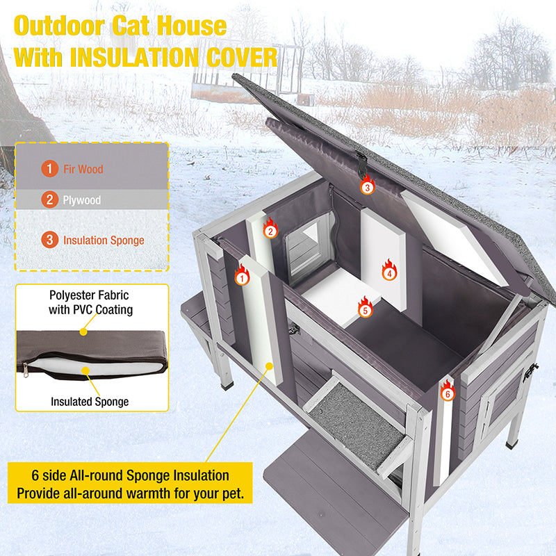 Premium Wooden Cat House for Feral and Stray Cats - Insulated, Warm ...