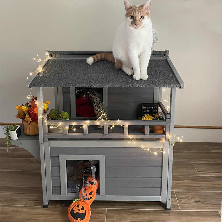 Aivituvin Wooden Outdoor And Indoor Cat House